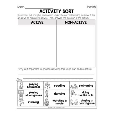 Health Staying Active Activity Sort Lucky Little Learners