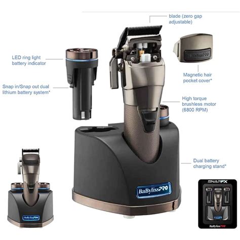 BabylissPRO SnapFX Adjustable Blade Corded Cordless Clipper W Guides