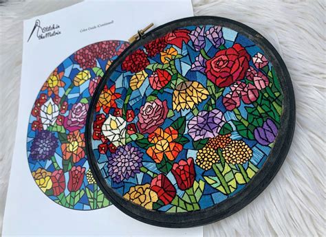 Floral Stained Glass Hand Embroidery Pattern Downloadable Etsy