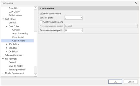 Code Actions Tabular Editor Documentation