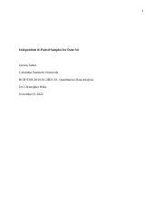 Unit V Assignment II Docx 1 Independent Paired Samples For Data