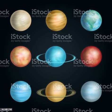 สมจริง3dรายละเอียดระบบสุริยะดาวเคราะห์ชุดของ เวกเตอร์ ภาพประกอบสต็อก