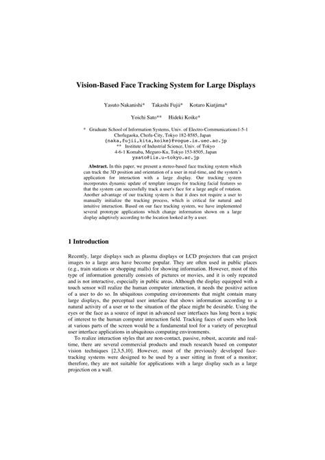 PDF Vision Based Face Tracking System For Large Displays