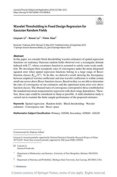 Wavelet Thresholding In Fixed Design Regression For Gaussian Random Fields Request Pdf