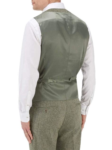 Skopes Skopes Jude Sage Green Herringbone Tweed Waistcoat Menswearr