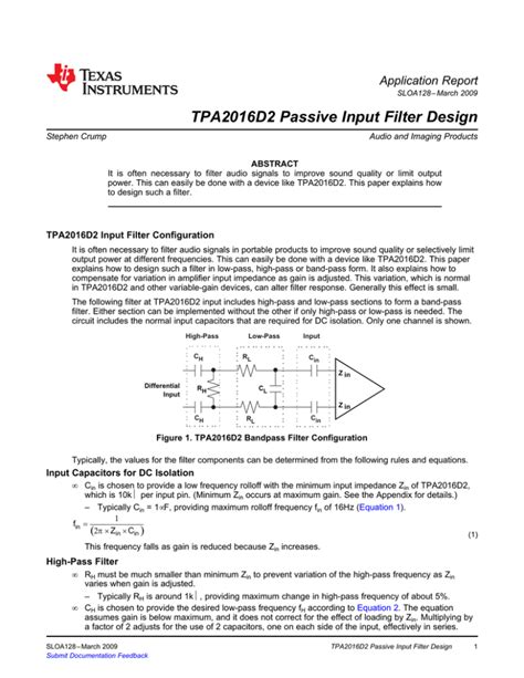 TPA2016D2 Input Filtering
