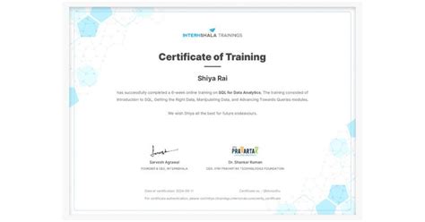 Shiya Rai On Linkedin Successfully Completed The Sql For Data Analytics Training From