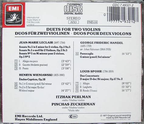 Duet For Two Violins Itzhak Perlman Pinchas Zukerman Perlman