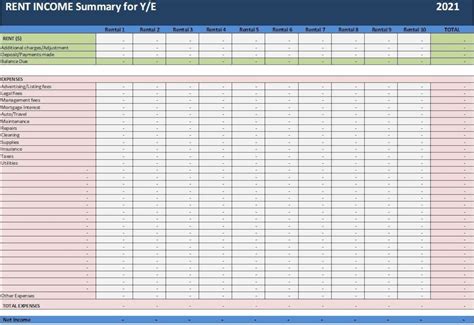 Multiple Properties Rent Income Excel Template Up To 10 Rental