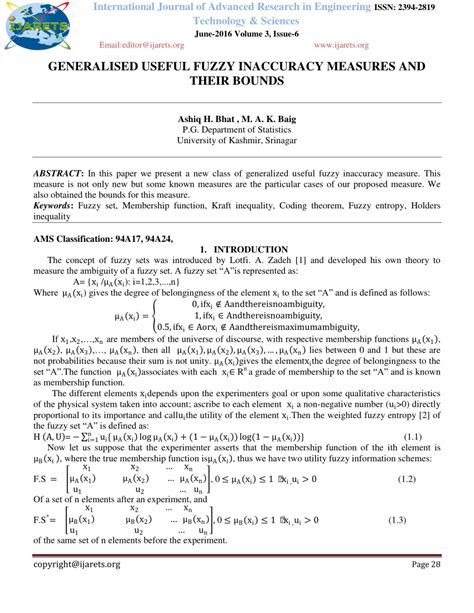 Pdf Generalised Useful Fuzzy Inaccuracy Measures And Their Bounds