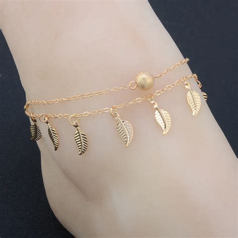 2019 Fashion Bohemian Leaf Anklets For Women Gold Sliver Color Link