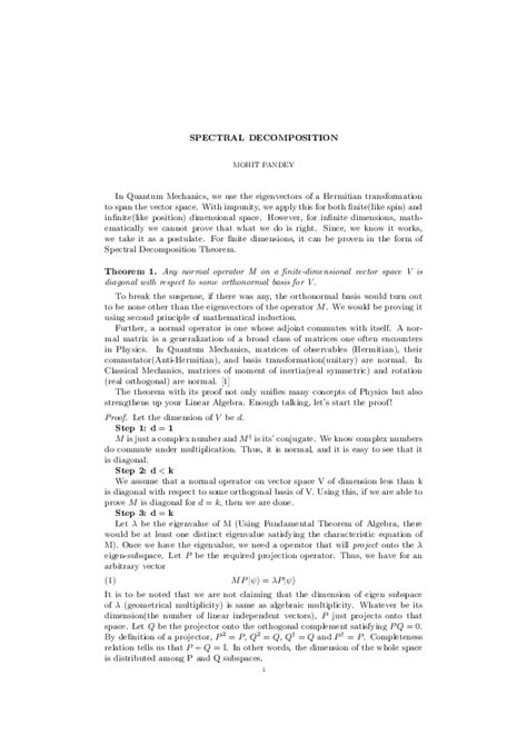 Pdf Proof Of The Spectral Decomposition Theorem Using Induction Method