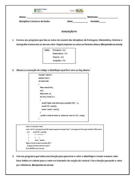 avaliacao estrutura de dados pdf programação de computadores