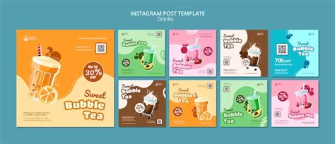 Free Psd Delicious Bubble Tea Instagram Posts Template