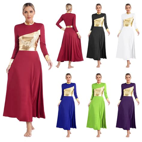 Yeahdor Womens Liturgical Praise Dance Dress Metallic Shiny Color Block