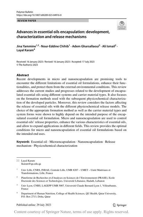 Pdf Advances In Essential Oils Encapsulation Development
