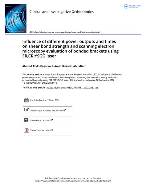 Pdf Influence Of Different Power Outputs And Times On Shear Bond
