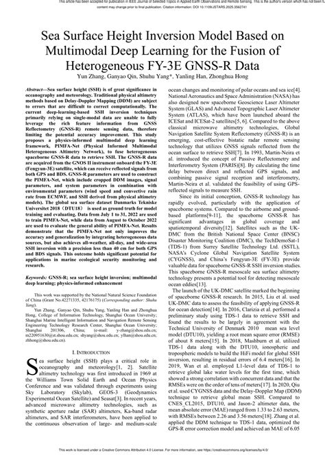 Pdf Sea Surface Height Inversion Model Based On Multimodal Deep Learning For The Fusion Of