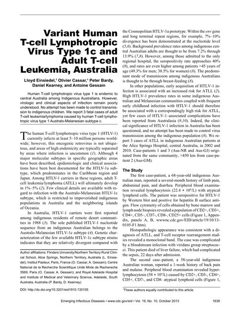 Pdf Variant Human T Cell Lymphotropic Virus Type 1c And Adult T Cell