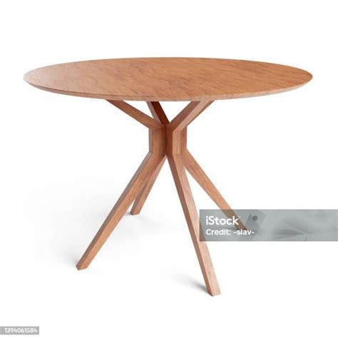 둥근 나무 복고풍 테이블 흰색 배경에 격리 된 식탁 클리핑 경로가 포함되어 있습니다 3d 렌더 탁자에 대한 스톡 사진 및 기타 이미지 Istock