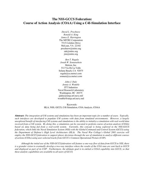 PDF The NSS GCCS Federation Course Of Action Analysis COAA Using A