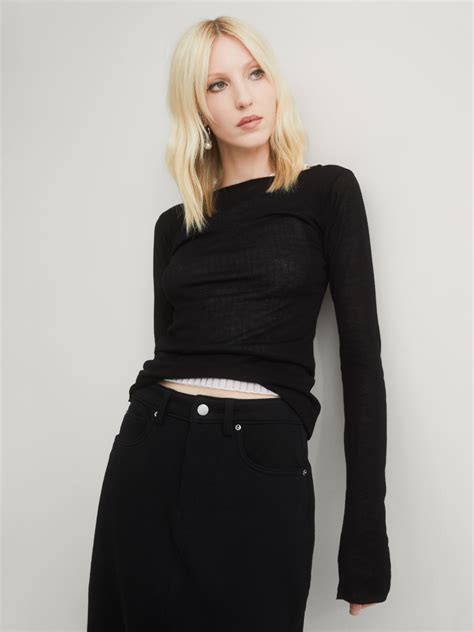 Long Sleeve Boat Neck Black Dl1961