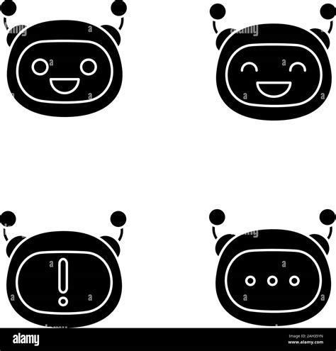 Robot Emojis Glyph Icons Set Chatbot Emoticons Laughing Happy Chat