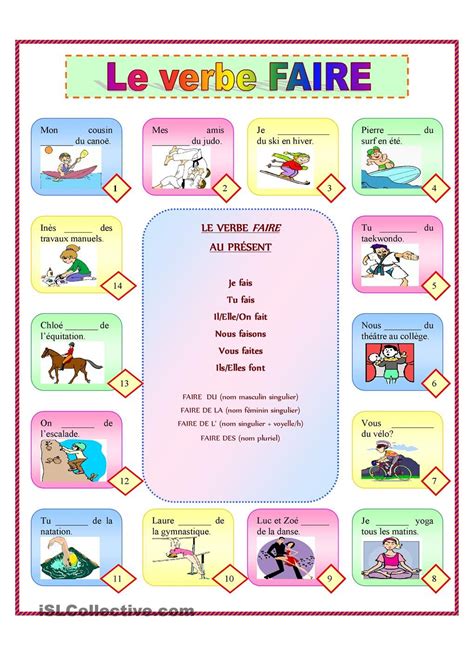 Le Verbe FAIRE Sports Et Loisirs Verbe Faire French Expressions Fle