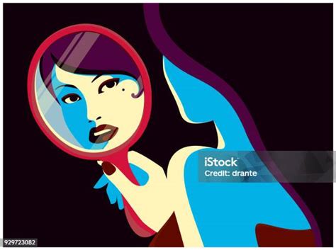 여 자가 거울 패션 최소한의 평면 디자인 벡터 일러스트 레이 션에 자신을 보고 거울에 대한 스톡 벡터 아트 및 기타 이미지 거울 여자 한 명의 여자만 Istock