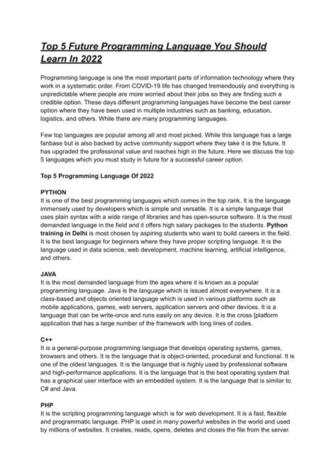 ppt top 5 future programming language you should learn in 2022