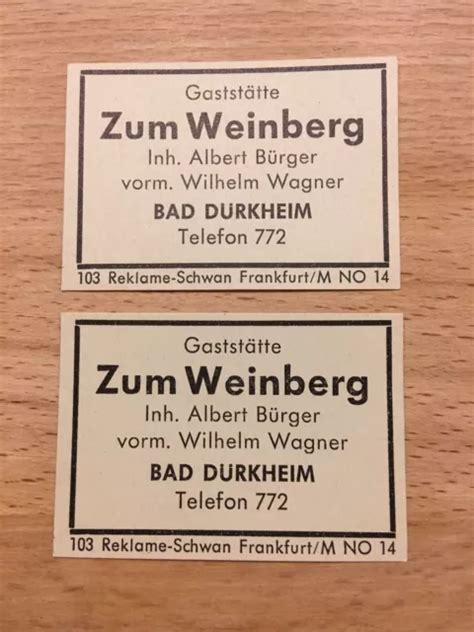 2X ALTE ZÜNDHOLZETIKETTEN Streichholzetiketten Bad Dürkheim Gasthaus