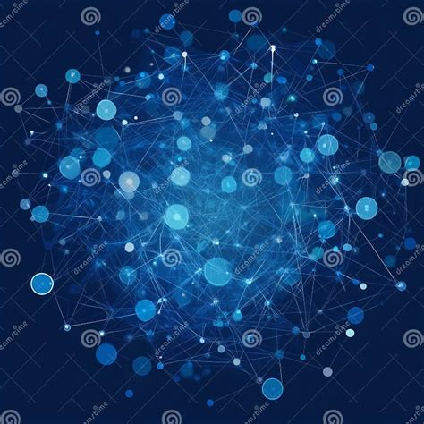 Abstract Blue Network Of Connected Nodes And Lines On Dark Background