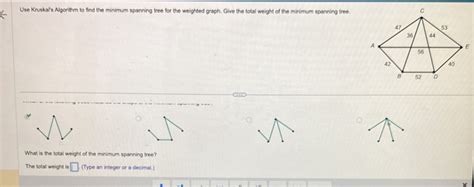 Solved Use Kruskal S Algorithm To Find The Minimum Spanning Tree For