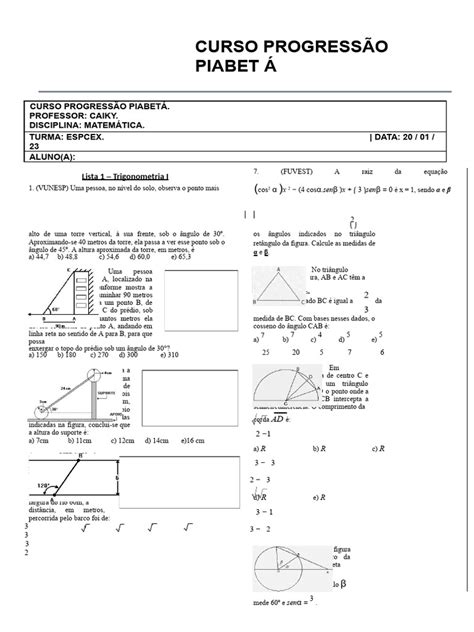 Lista 1 Trigonometria Pdf