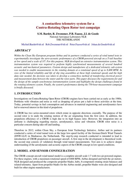 Pdf A Contactless Telemetry System For A Contra Rotating Open Rotor Test Campaign