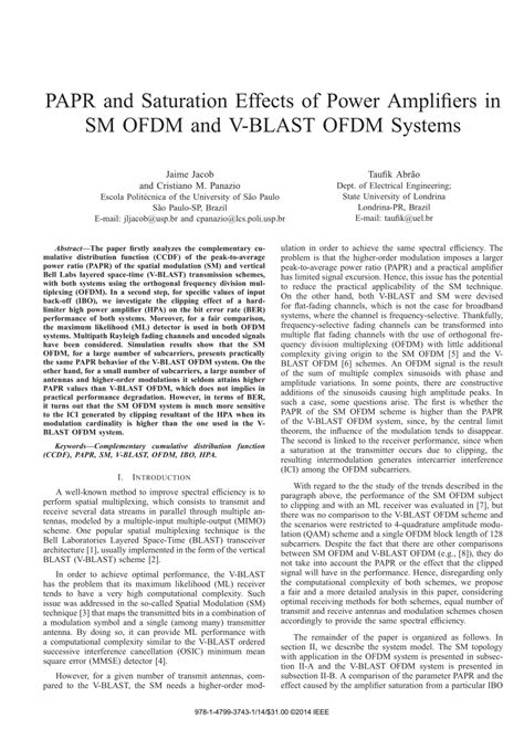 Pdf Papr And Saturation Effects Of Power Amplifiers In Sm Ofdm And V