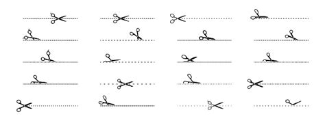 Collection Of Scissors Cutting Different Lines Cut Here Symbols Stock
