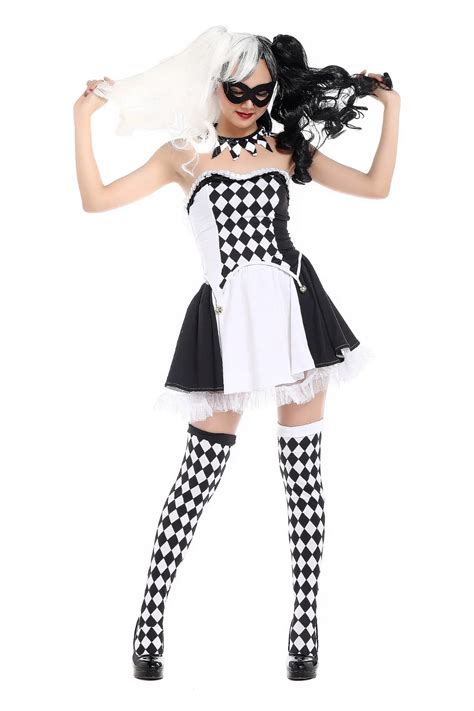 Women Halloween Harlequin Jester Clown Circus Cosplay Costume Sexy