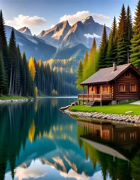 Download Ai Generated Cabin Lake Royalty Free Stock Illustration