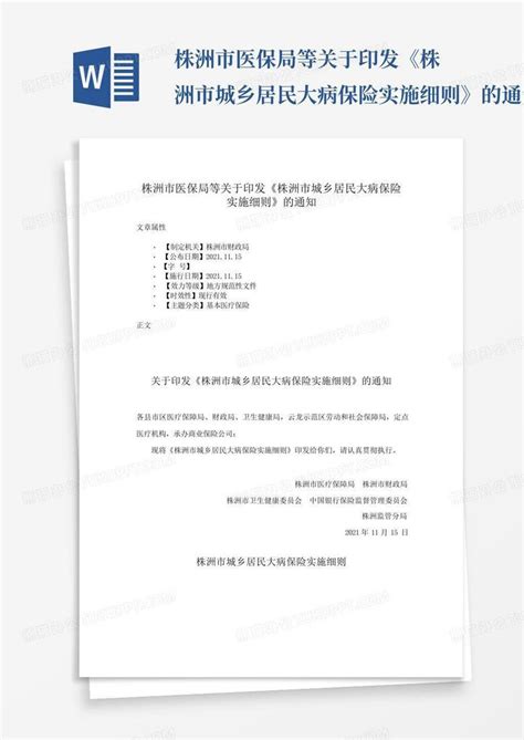 株洲市医保局等关于印发《株洲市城乡居民大病保险实施细则》的通知word模板下载编号lpkdddyx熊猫办公