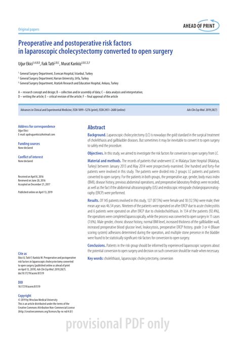 Pdf Preoperative And Postoperative Risk Factors In Laparoscopic Cholecystectomy Converted To