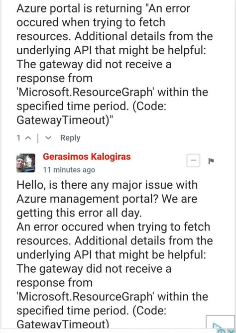 Microsoft Azure Down Users Getting Resourcegraph Error Code Gatewaytimeout Digistatement