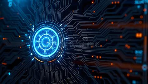 Cybernetic Circuitry Glowing Blue Core And Intricate Network Stock Illustration Illustration