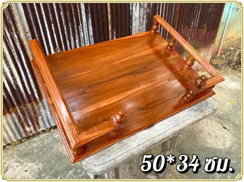 หิ้งพระ ไม้สักทอง หิ้งสำหรับวางพระติดผนัง แบบมุมเหลี่ยม ไซส์ 50x34 Cm