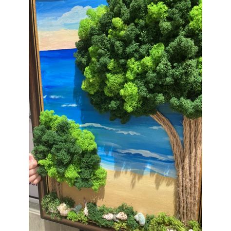 Голяма Ръчно рисувана Картина пано Дървото на Живота Морско настроение 45 65 см