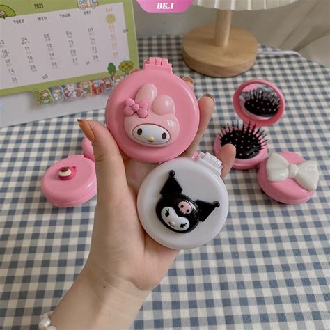 三麗鷗動漫卡哇伊 My Melody Kuromi Olákitty Cinnamoroll 鏡子氣墊梳便攜式可愛卡通女 蝦皮購物