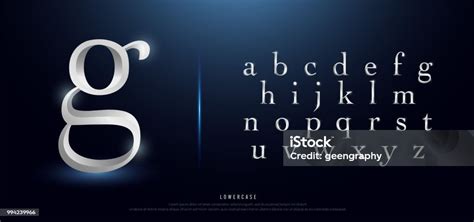 우아한 실버 컬러 메탈 크롬 소문자 알파벳 글꼴의 집합입니다 타이 포 그래피 클래식 스타일은 글꼴 세트 로고 포스터 초대장 벡터 일러스트 레이 션 문자에 대한 스톡 벡터