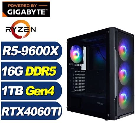 Gigabyte 技嘉 Diy鯤鵬k41cr5 9600xa62016g1tb M2rtx 4060ti Pchome