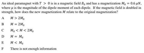solved b an ideal paramagnet with t o is in a magnetic