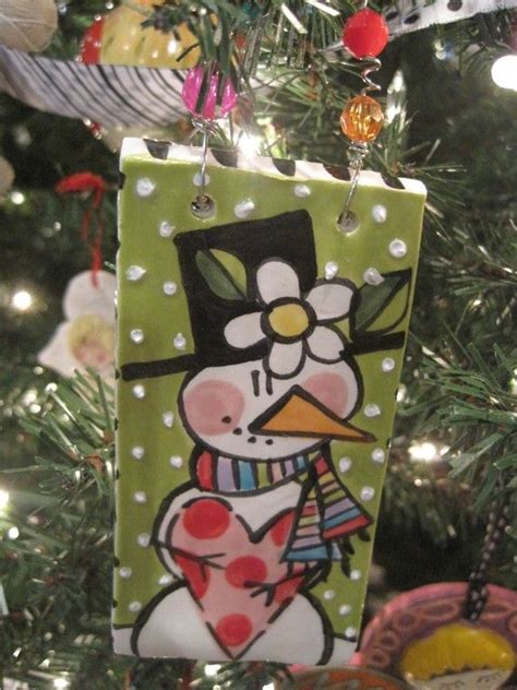 Whimsical Ceramic Snowman Ornament Etsy Christmas Drawing